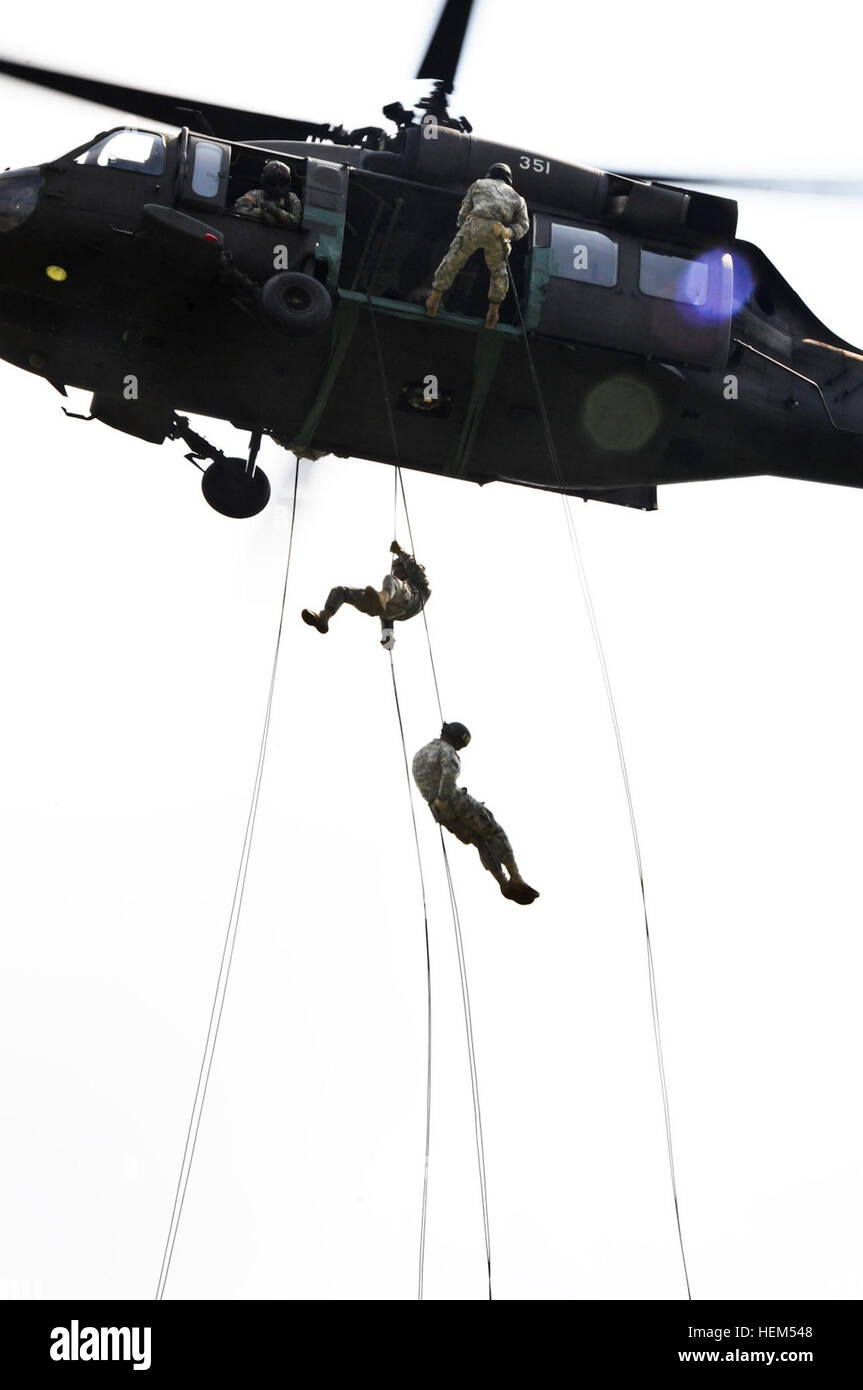In the final event of the rappelling portion of the Air Assault Course ...