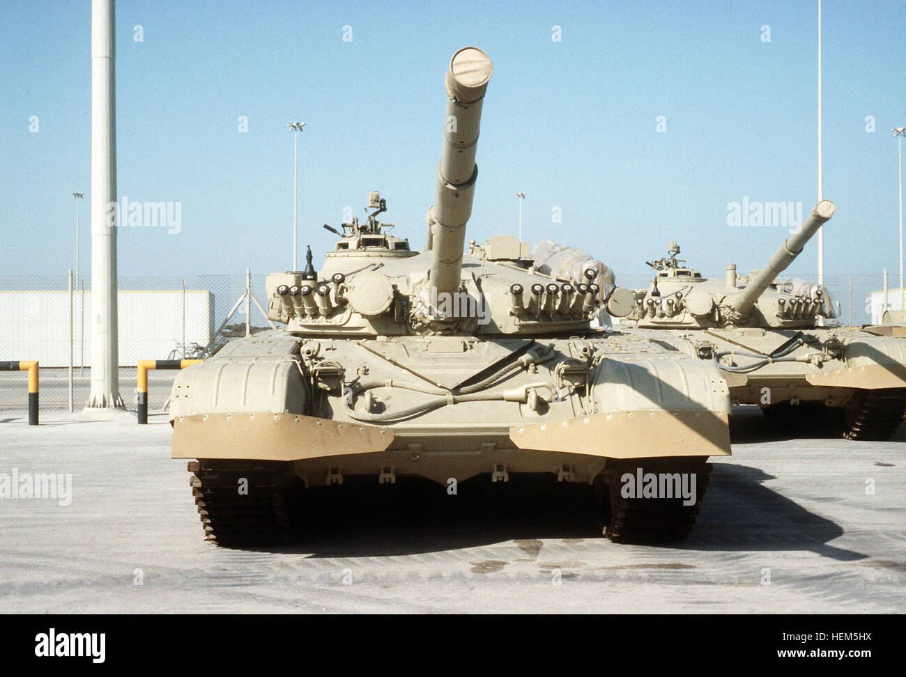 Kuwaiti T-72 main battle tanks, made in Yugoslavia, are stored at a ...