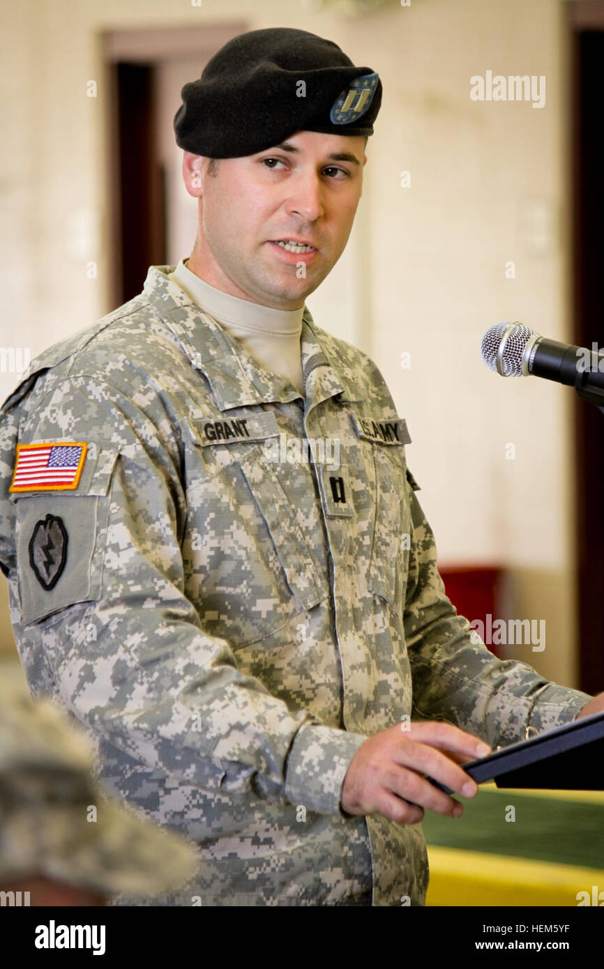 FORT DRUM, NY – Capt. Ricky Grant addresses the crowd during a change ...
