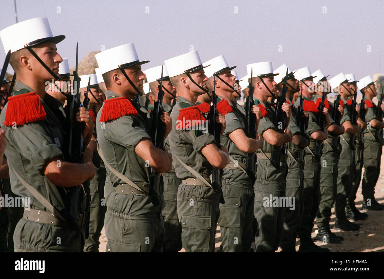 An honor guard from the French army's 6th Battalion stands at attention ...