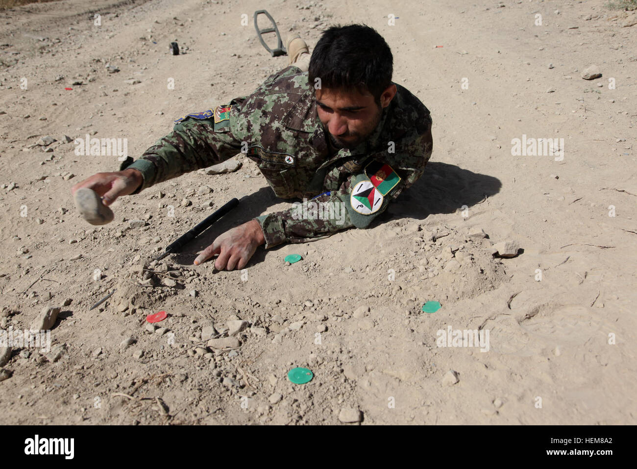 An Afghan National Army soldier, assigned to the route clearance ...