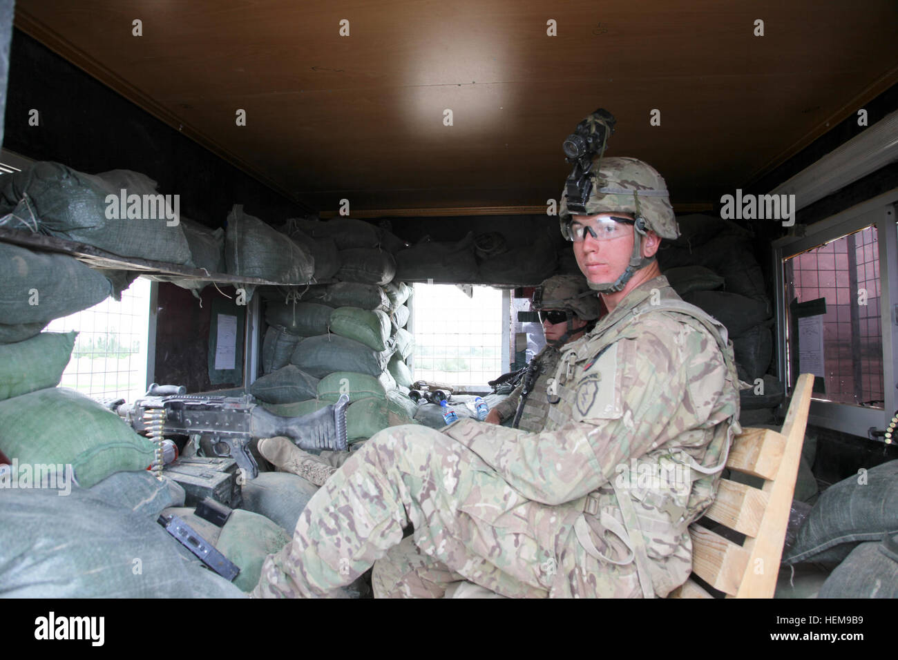 U.S. Soldiers stationed at Forward Operating Base Gardez man a guard ...