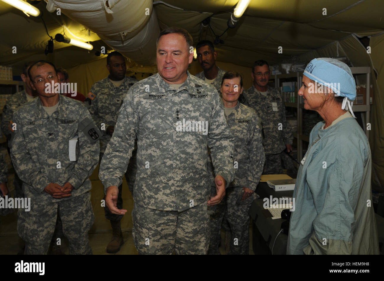 Cpt. Jill Johnson, nurse, 325th Combat Support Hospital, talks to Lt ...