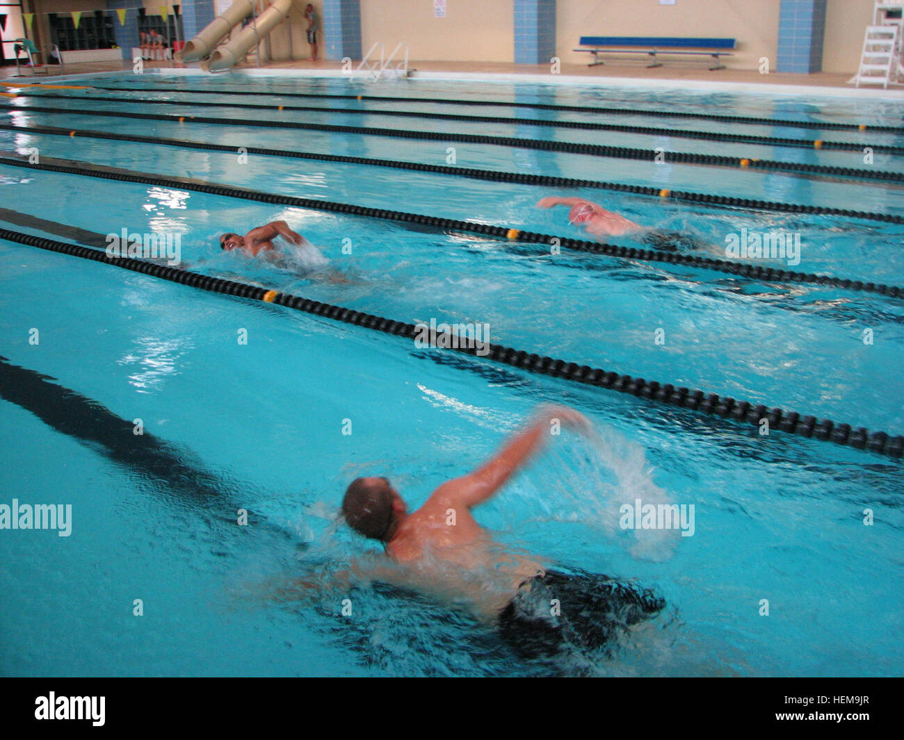 FORT BLISS, Texas -- American Soldiers swim the 200­‐meter freestyle ...