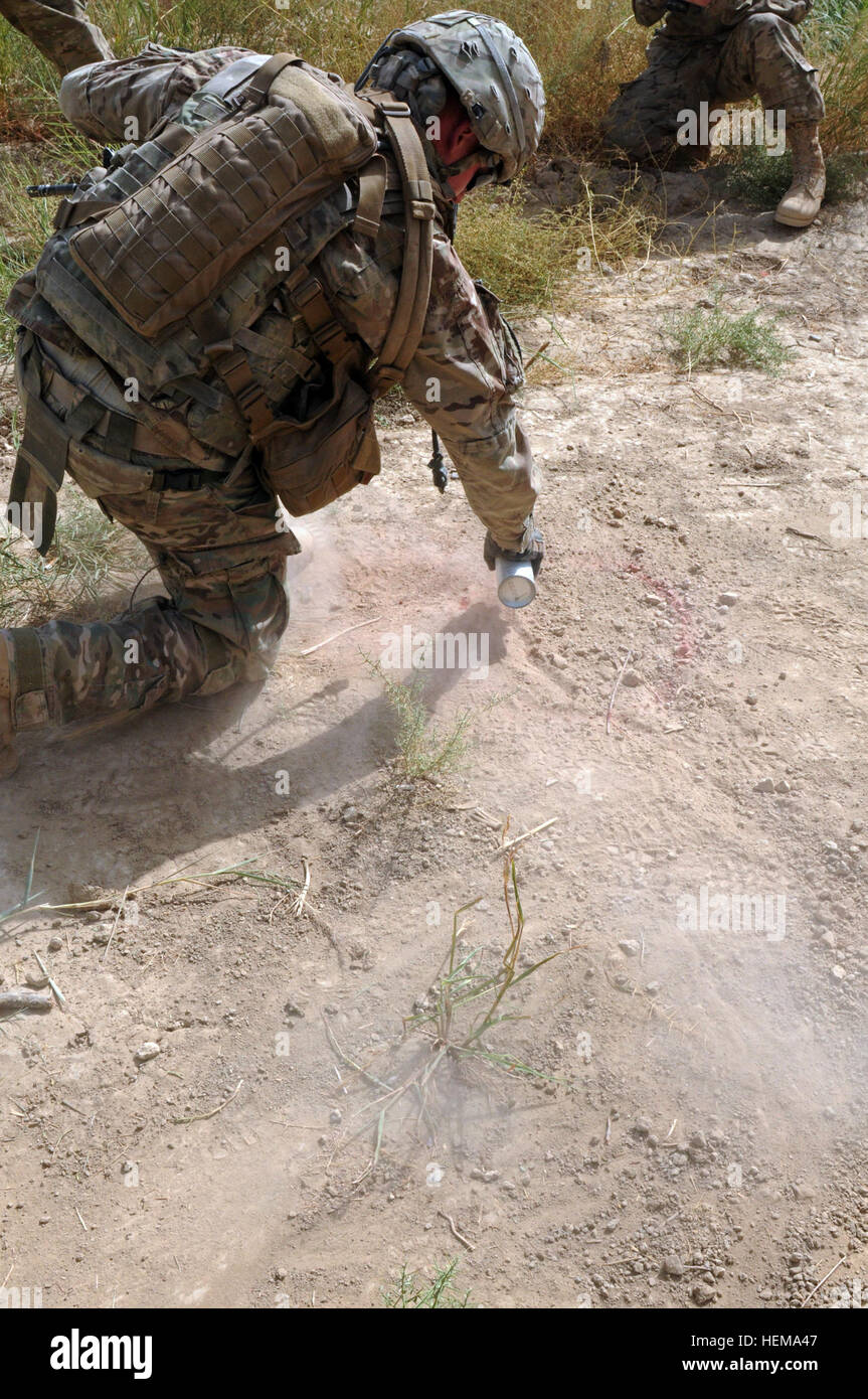 A soldier from 3rd Stryker Brigade, 2nd Infantry Division, demonstrates ...