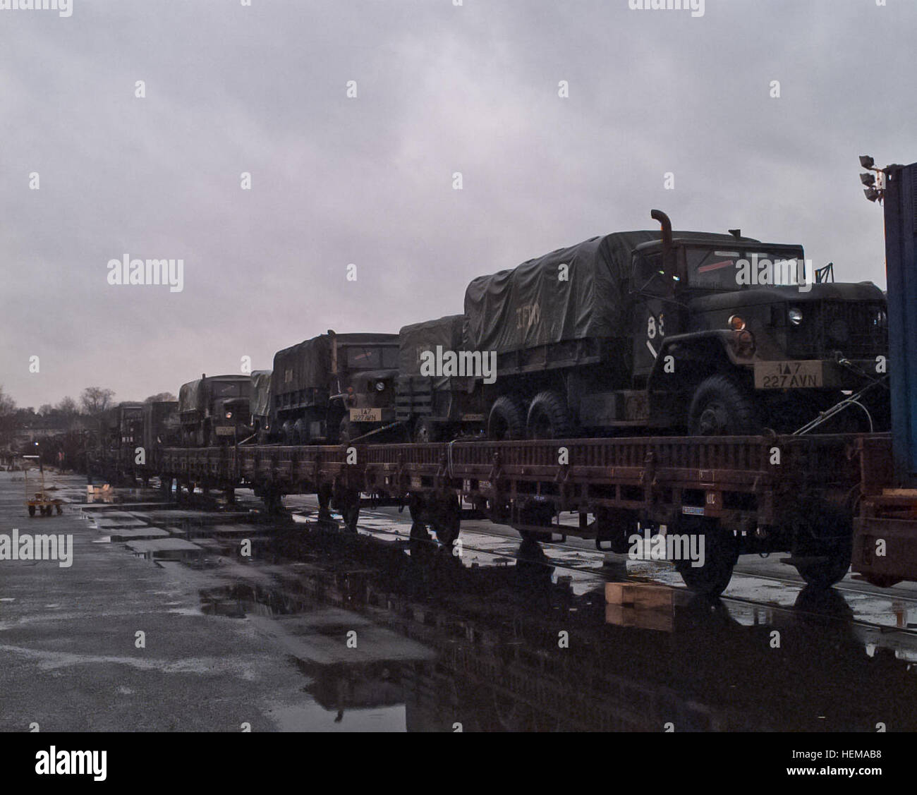 Vehicles on Railhead loaded up, ready for deployment to Bosnia ...