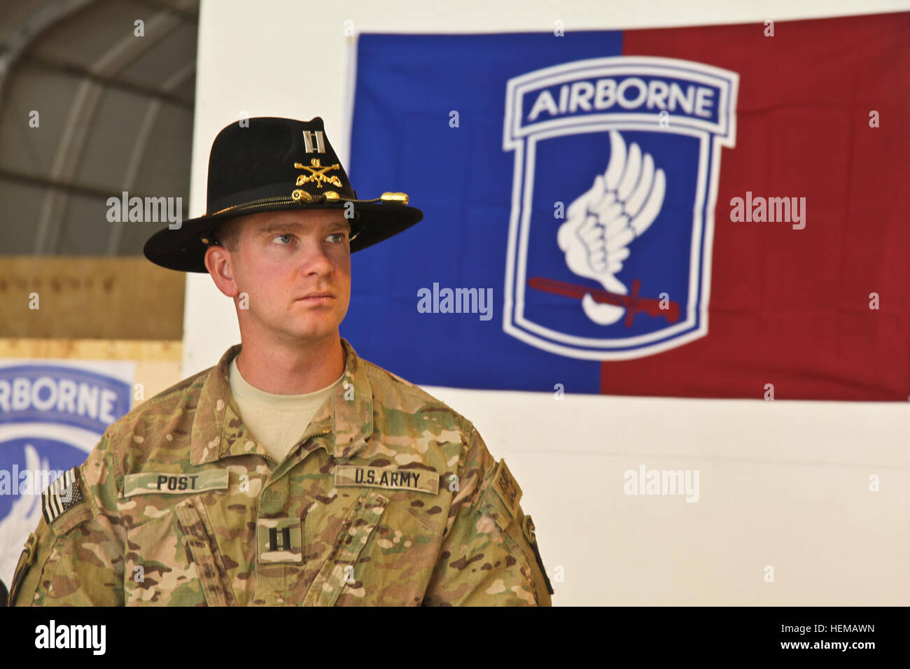 U.S. Army Capt. Benjamin Post, outgoing commander listens to a speech ...