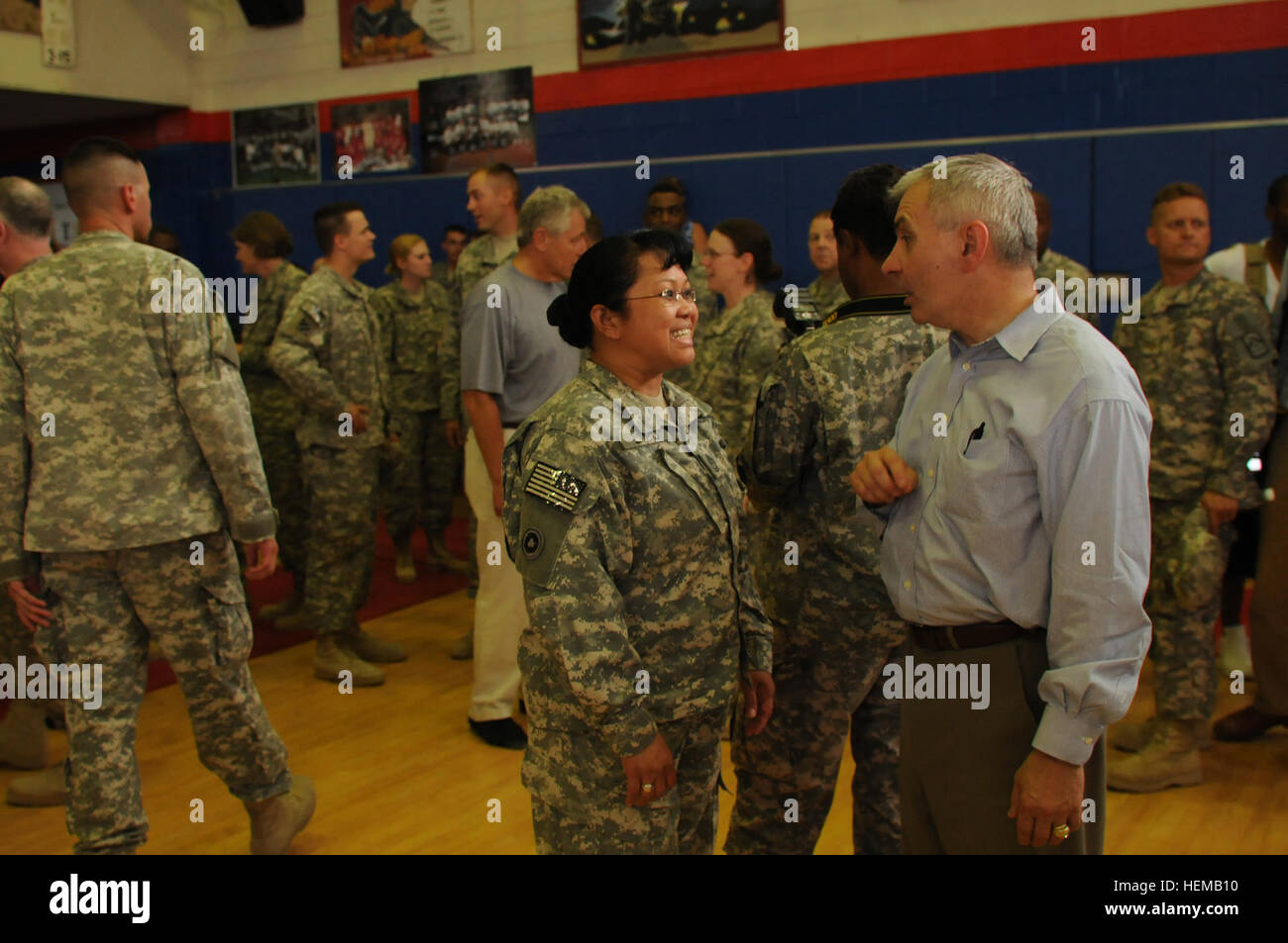 Sen. Jack Reed speaks with Soldiers at Camp Arifjan during his visit ...