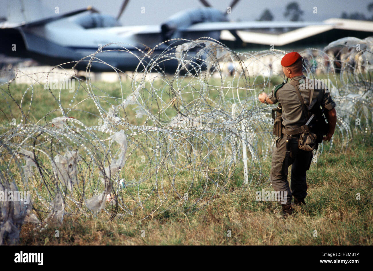 A French soldier, one of the international force supporting the relief ...