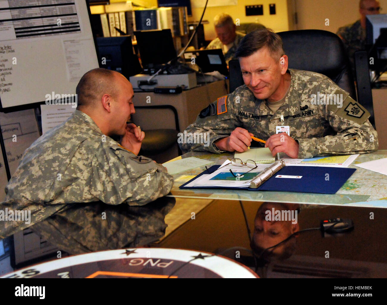 First Lt. Patrick Line (Left), battle captain of the Joint Emergency ...