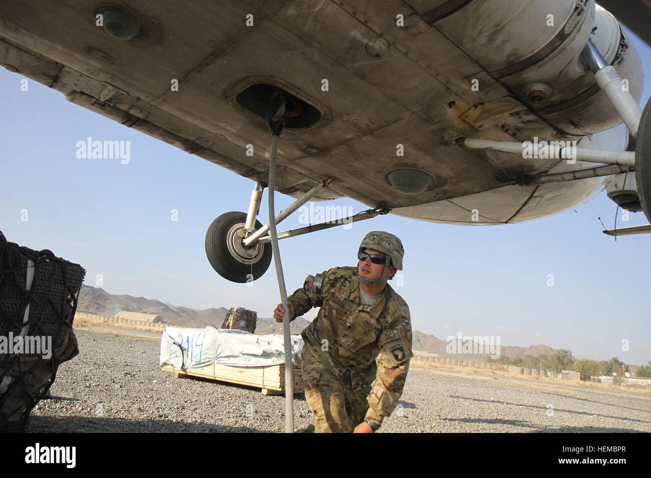 A U.S. Army sling load specialist at Forward Operating Base Salerno ...