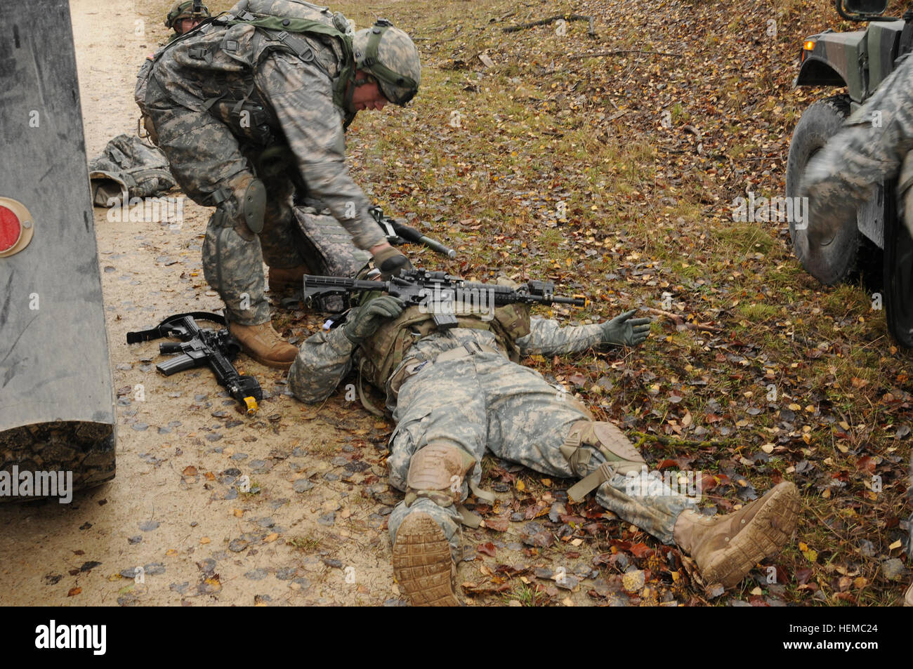 A U.S. Army Soldier from the 370th Engineer Company pulls a notionally ...