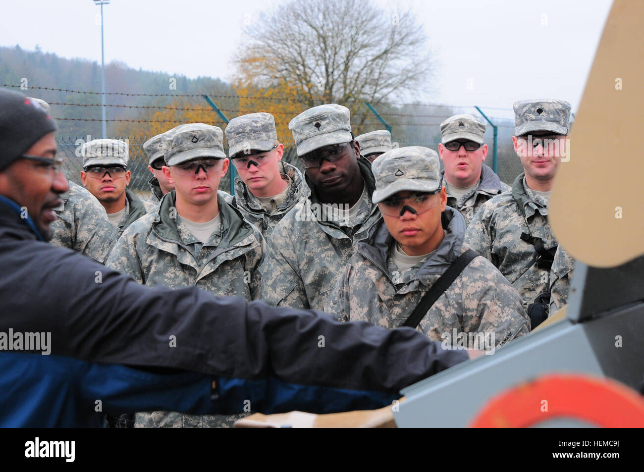 U.S. Army soldiers from the 541st Engineer Company attend a class given ...