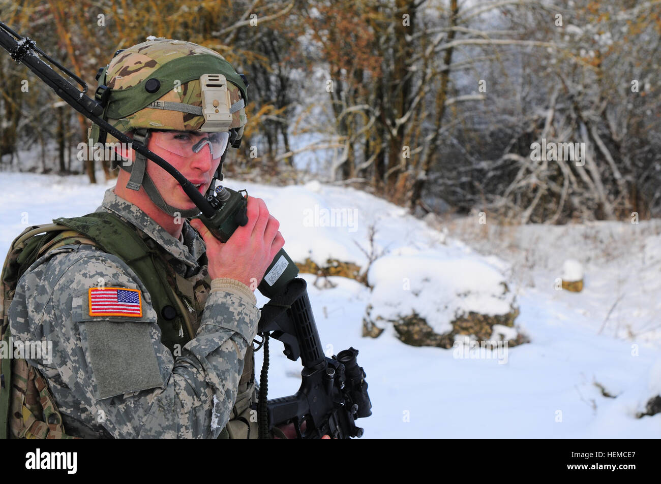 U.S. Army 2nd Lt. Scott White, 541st Engineer Company, talks on the ...