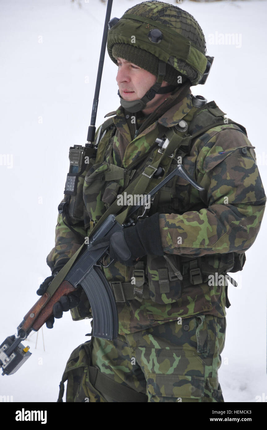 A Czech soldier, replicating an Afghan National Army soldier, pulls ...