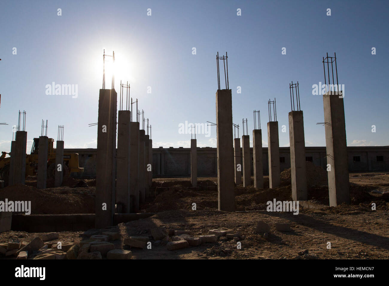 A U.S. Army photo shows concrete beams in under construction barracks ...