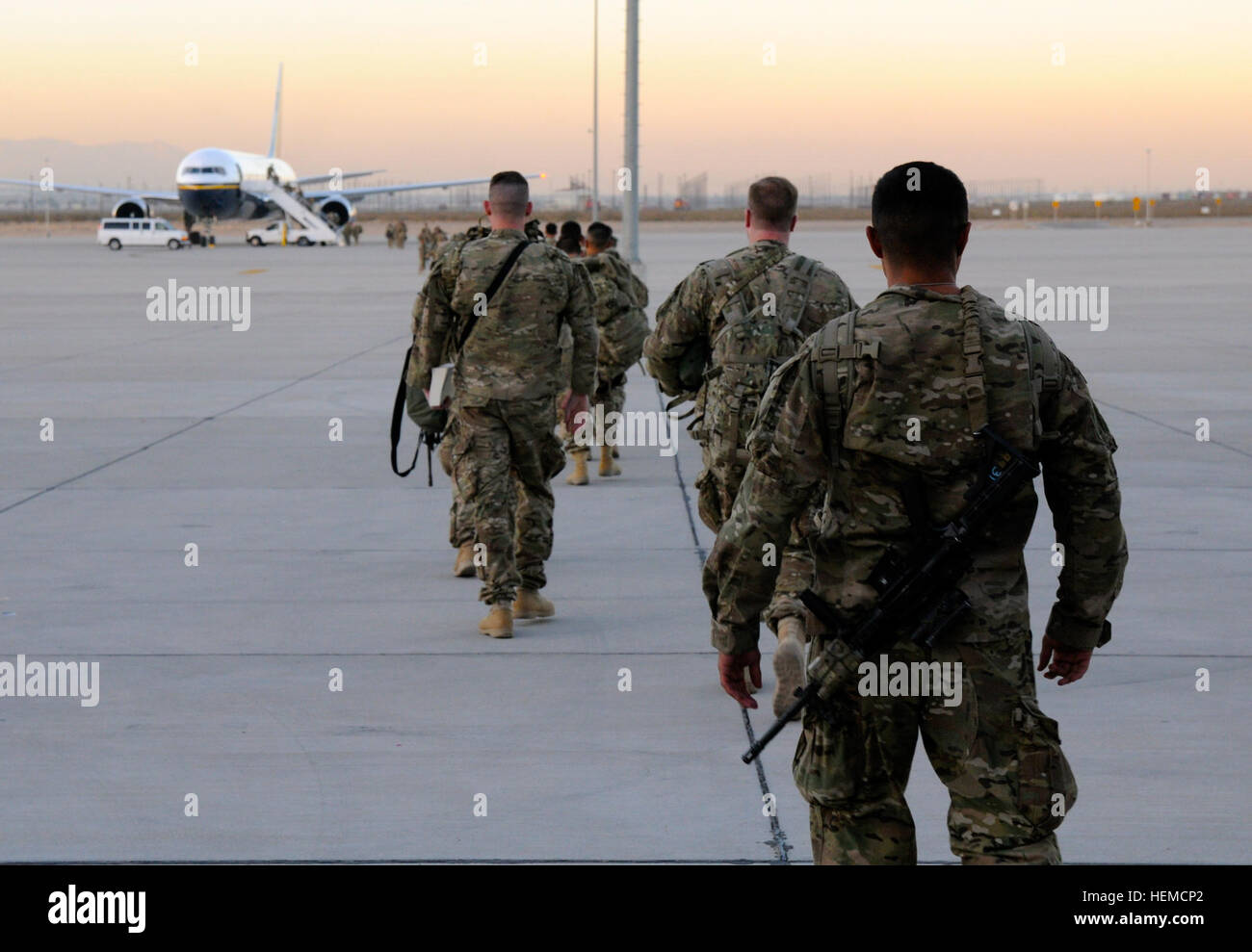 Soldiers of the 1st Brigade, 1st Armored Division, "Ready First," walk ...