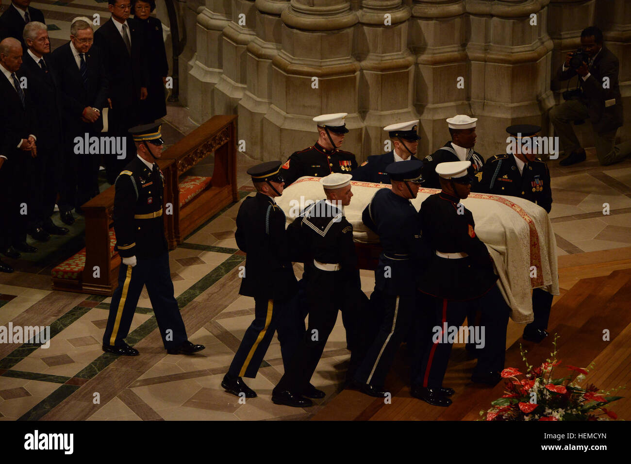 A joint armed forces casket team carries the remains of U.S. Sen ...