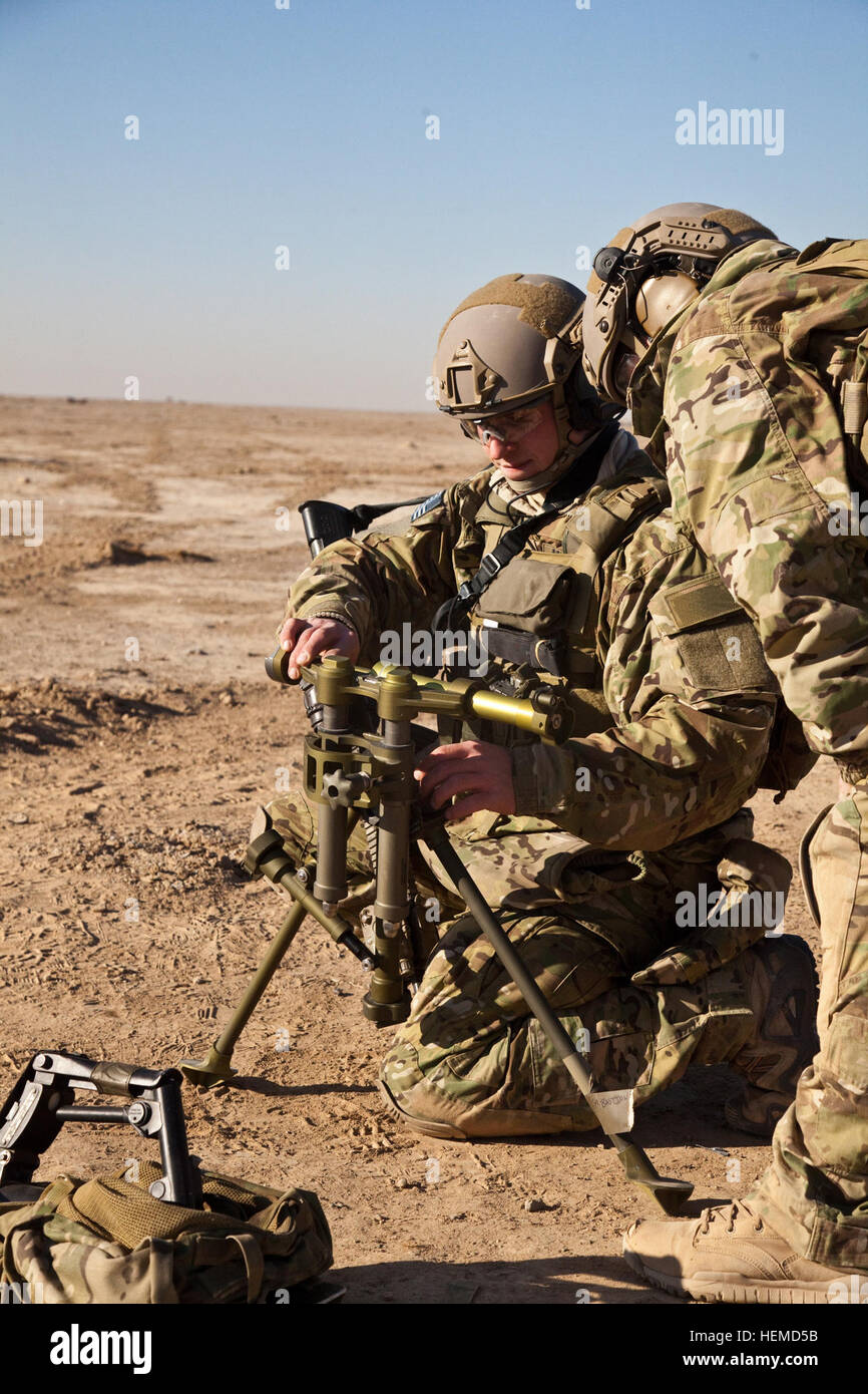 Coalition soldiers participate in mortar training at a firing range in ...