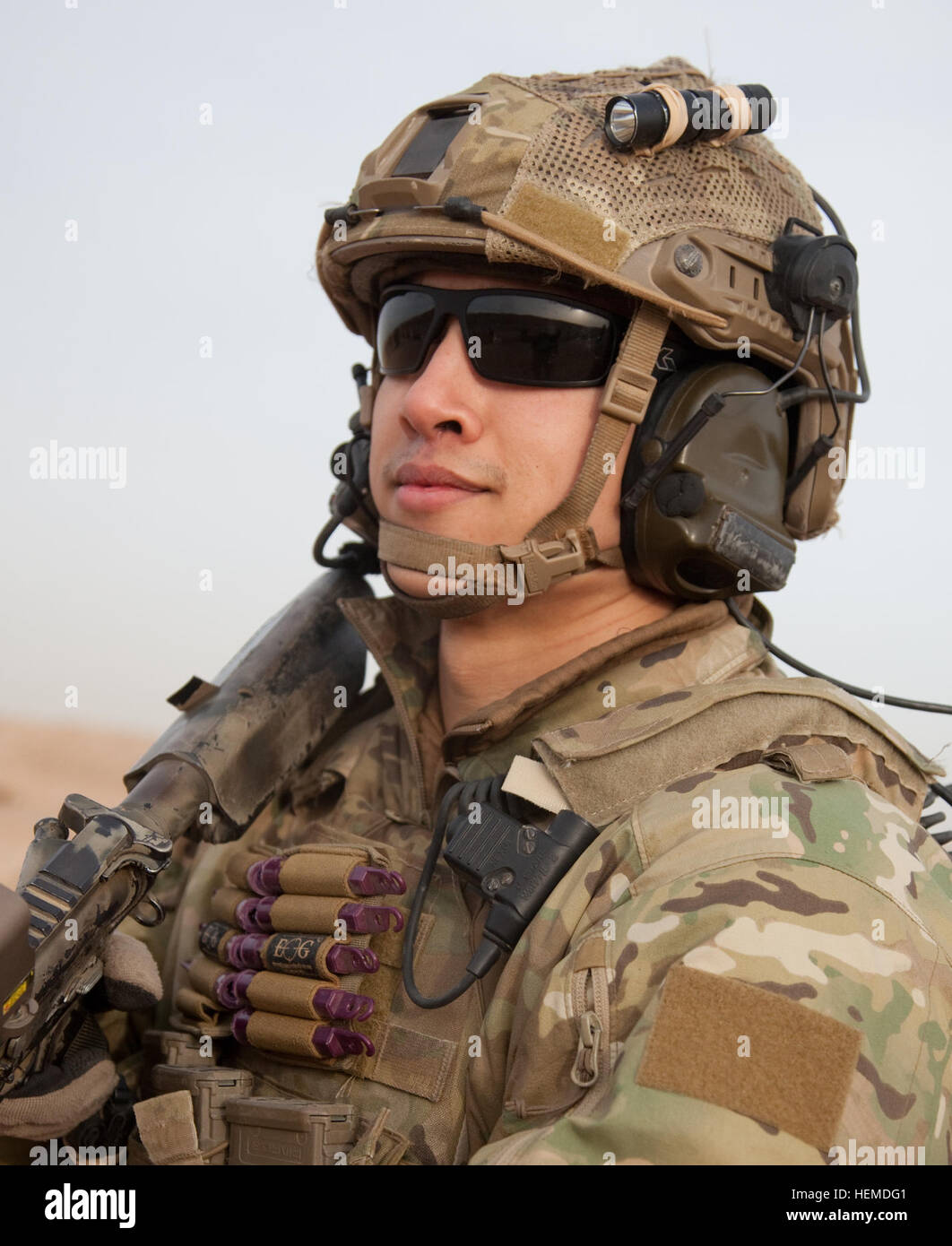 Coalition soldier participates in advance marksmanship training at a ...