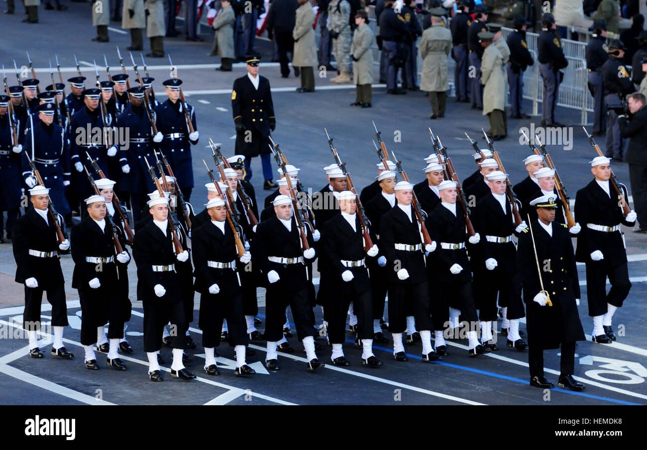 U.S. Sailors with the U.S. Navy Ceremonial Guard march in the inaugural parade in Washington, D ...