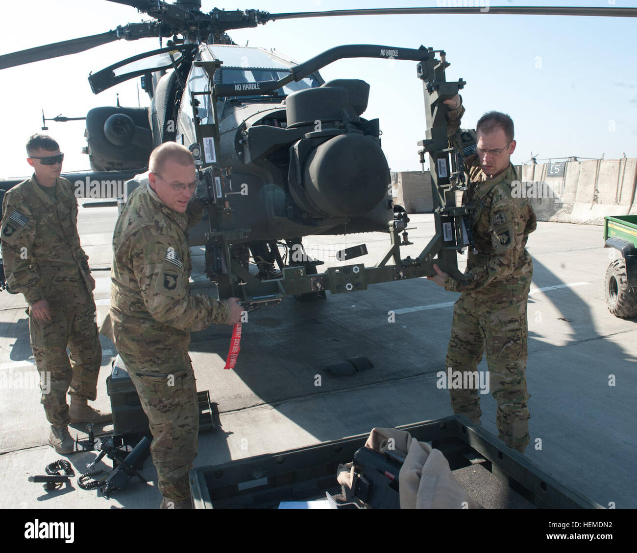 U.S. Army Pfc. Keith Recore, left, and Sgt. Lee Denhe, both avionics ...