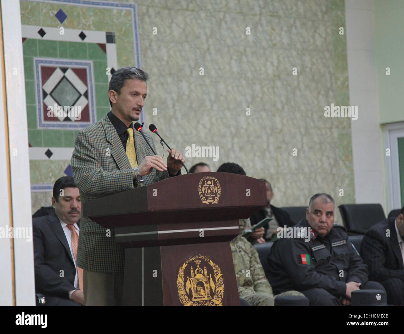 Dr. Mohammad Afzal Hedy speaks during a Validation Shura in Mazar-e ...