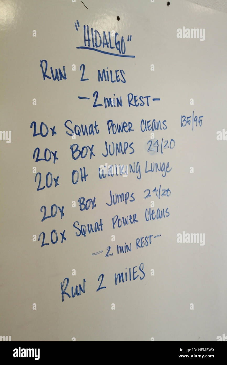 The extensive list of exercises hangs for display during the Hero ...