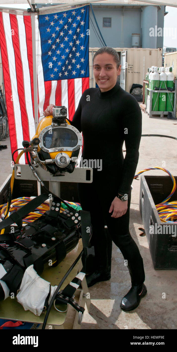A female Army diver from the 74th Engineer Dive Detachment completes ...