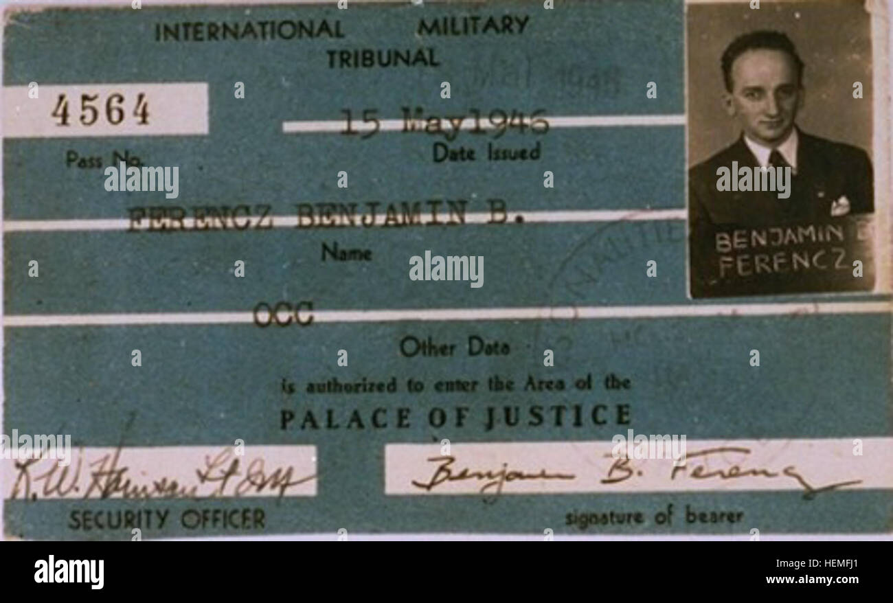 P/J 11 International Military Tribunal ID Card of Benjamin Ferencz ...
