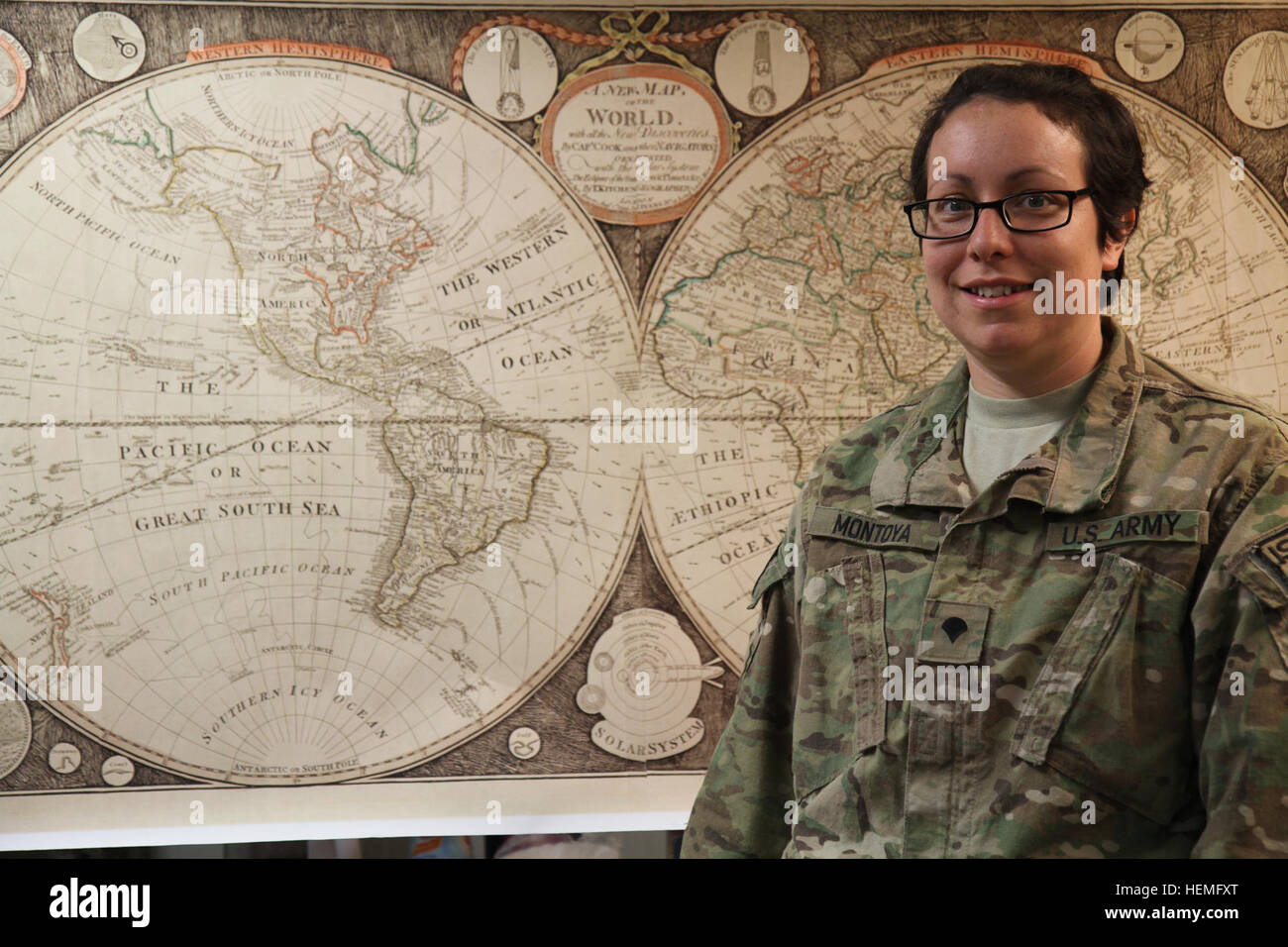 U.S. Army Spc. Carmella D. Montoya, a geospatial engineer assigned to ...