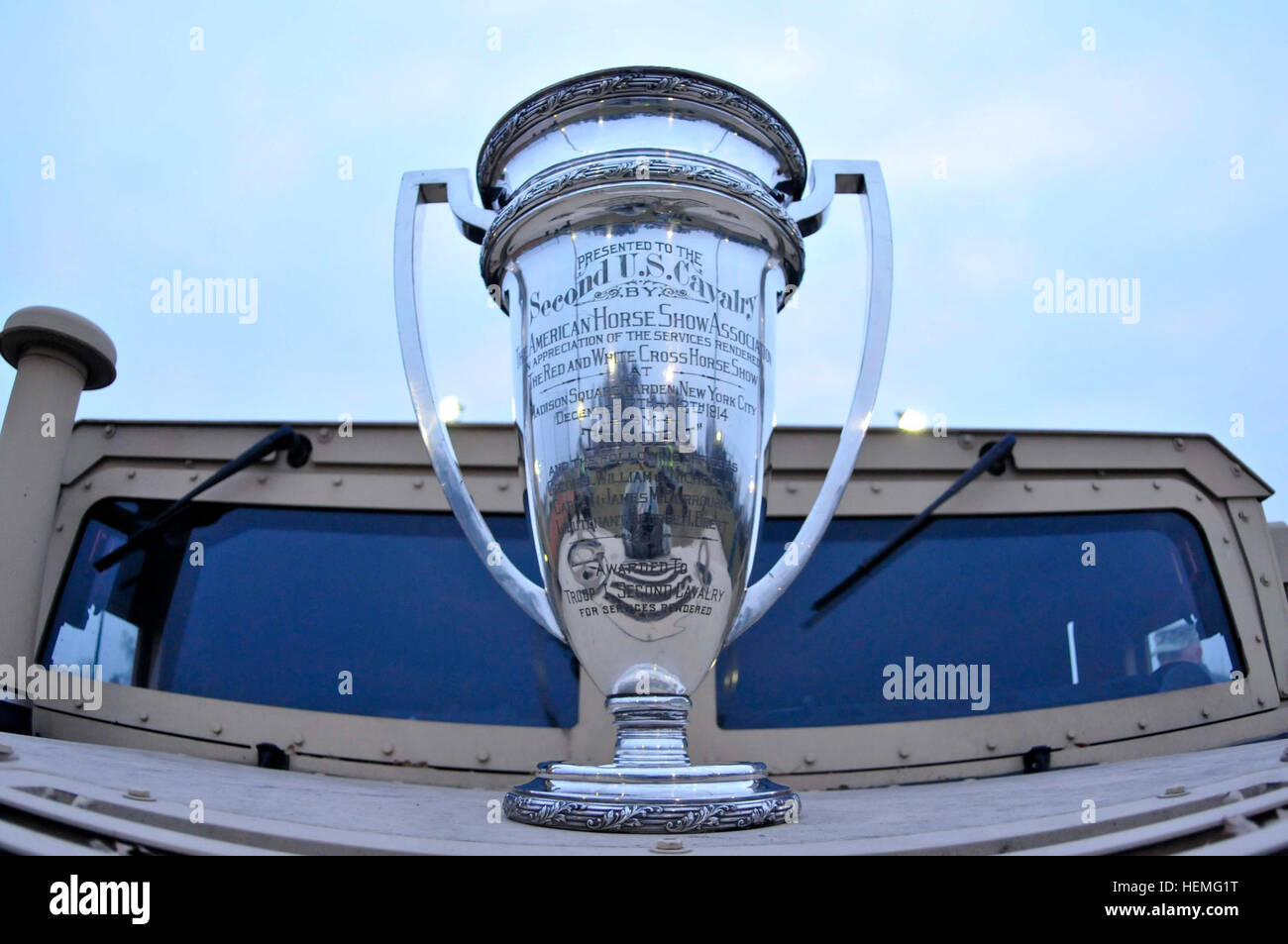 The 2d Cavalry Regiment's Commanders Cup is displayed during morning ...