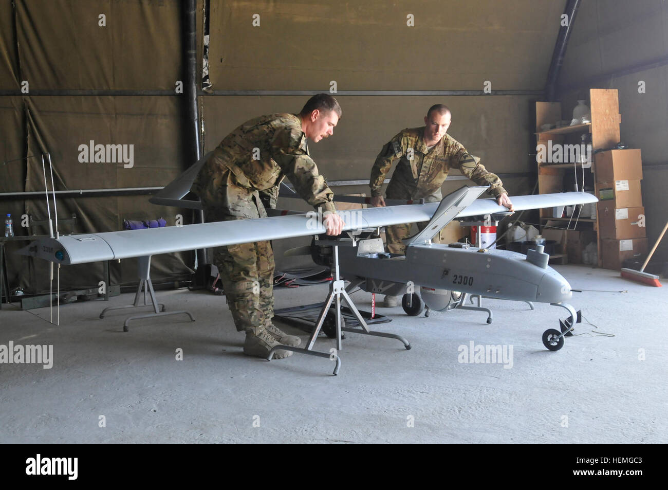 U.S. Army unmanned aircraft systems repairers conduct a technical ...