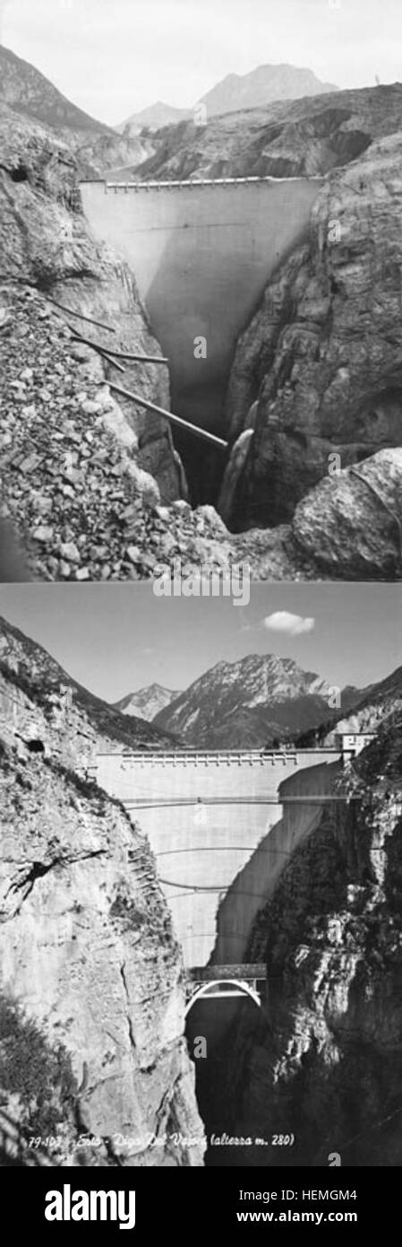 Vajont Dam before after from Longarone Stock Photo - Alamy