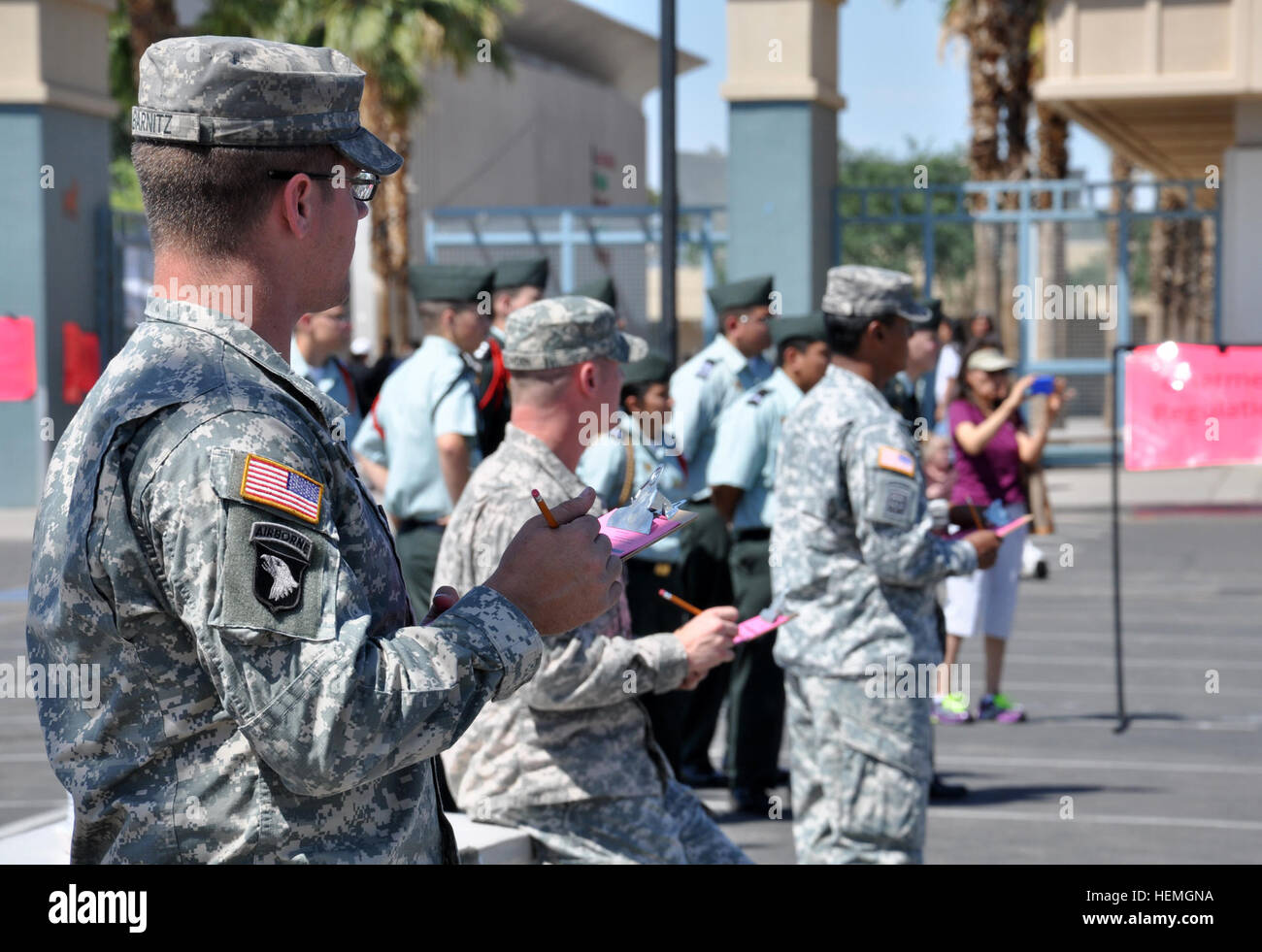 Soldiers from the Arizona National Guard watch as Junior ROTC cadets ...