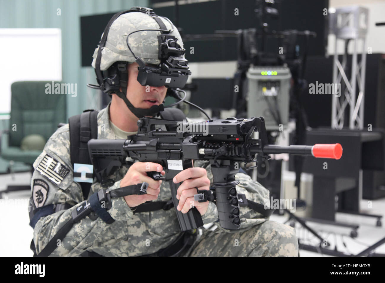 A U.S. Army soldier conducts virtual reality training at Fort Stewart ...