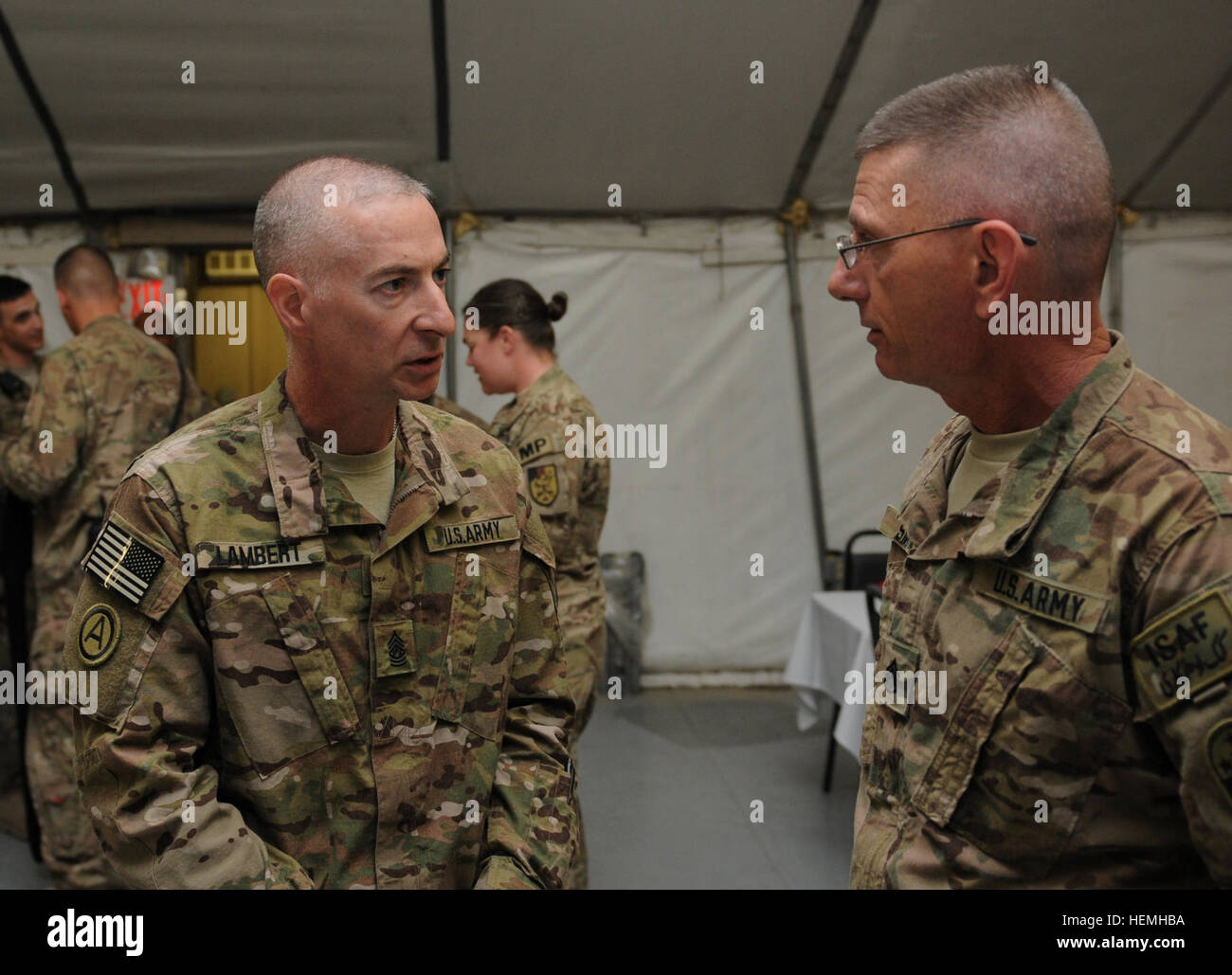 U.S. Army Reserve Command Sgt. Maj. James Lambert visits with soldiers ...