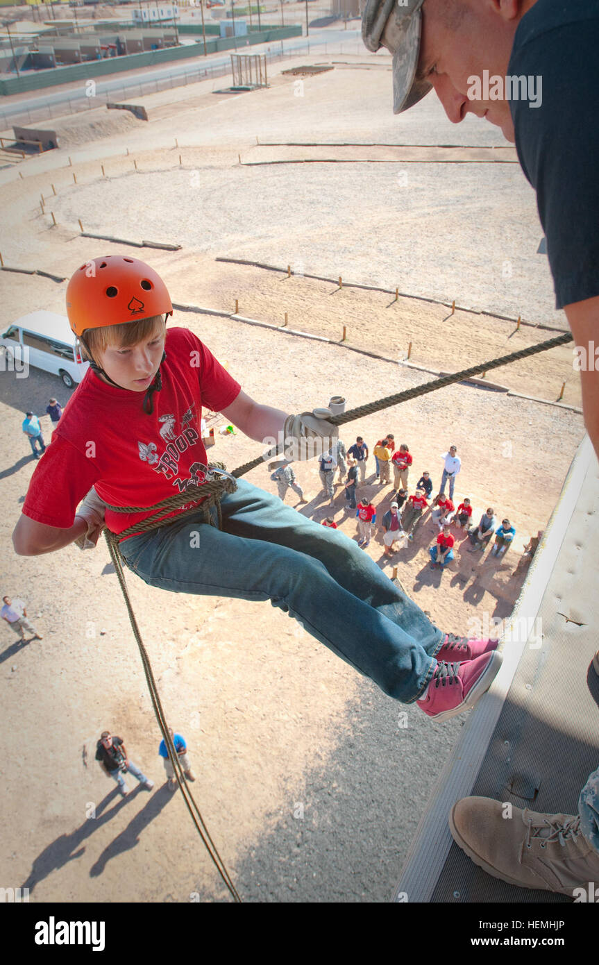 A scout from El Paso, Texas, Troop 4 of the Boy Scouts of America leans ...