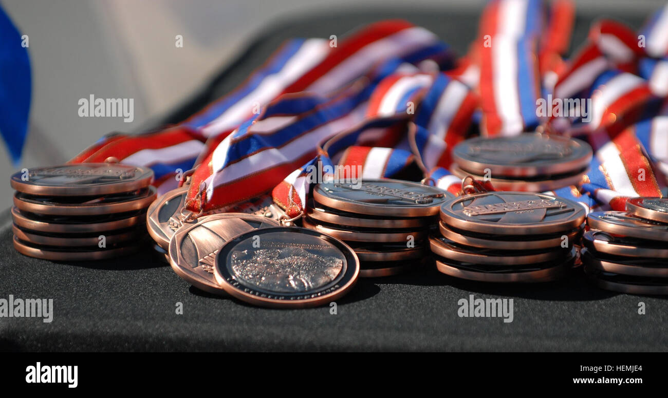 A stack of medals waits to be claimed by athletes at the Warrior Games ...