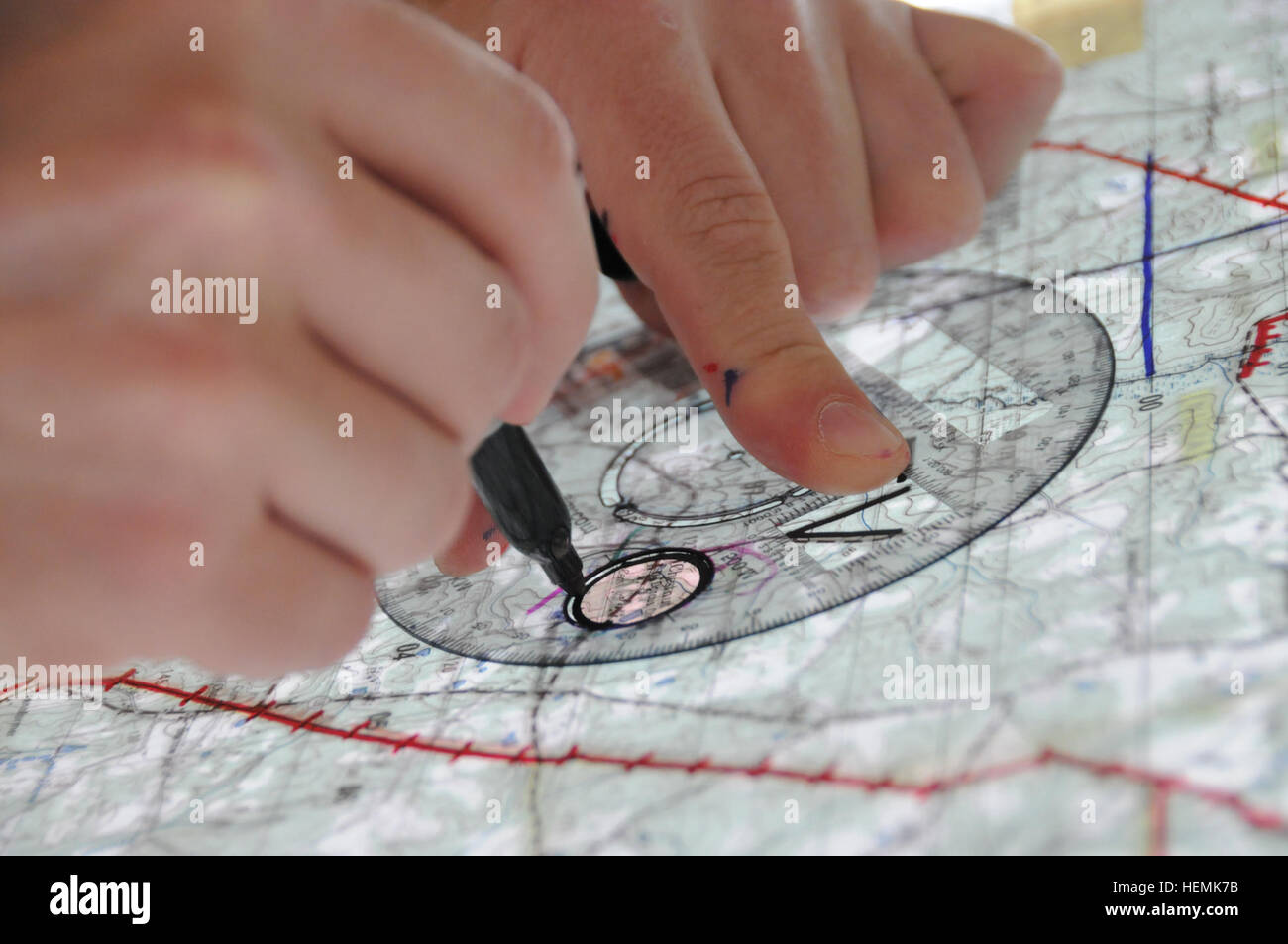 A close up of map being constructed for the basic warfighter skills ...
