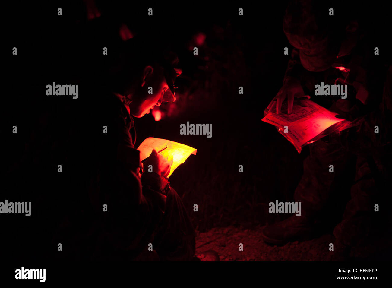 U.S. Army Reserve Soldiers plot their first point during the night land ...