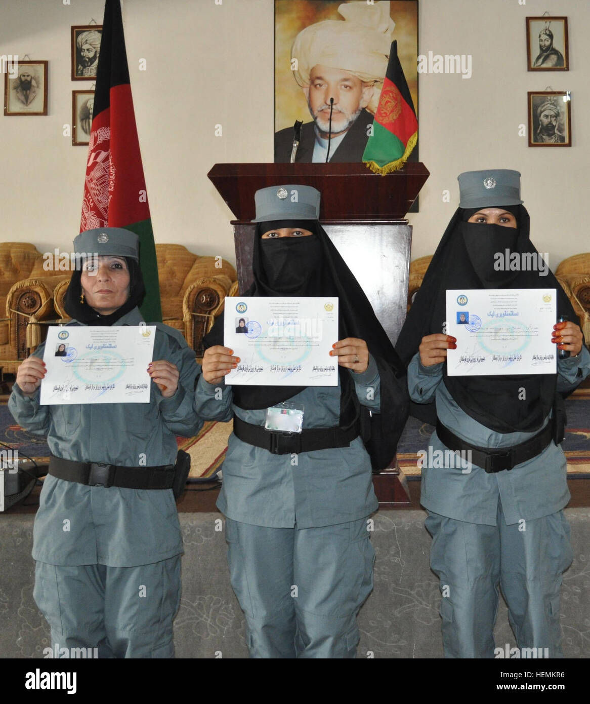 Three female noncommissioned officers with the Afghan Uniform Police ...