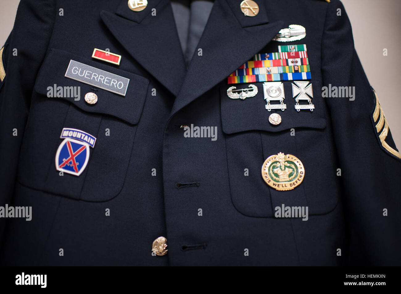 The uniform of Army Reserve Staff Sgt. Israel Guerrero, a fire support ...
