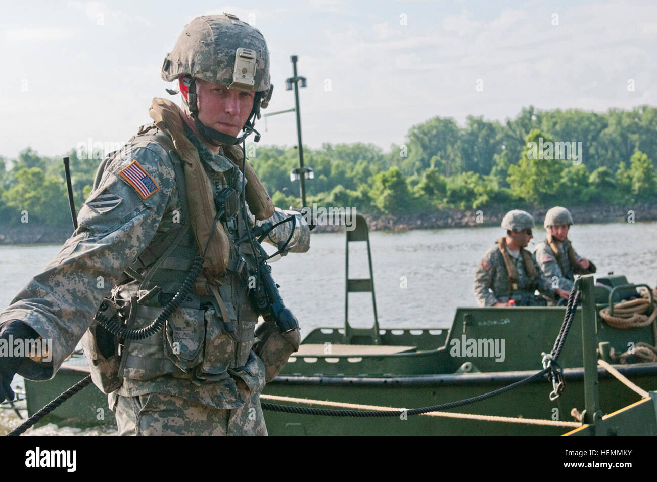 Combat engineers from the 671st Engineer Company operate Mark II bridge ...