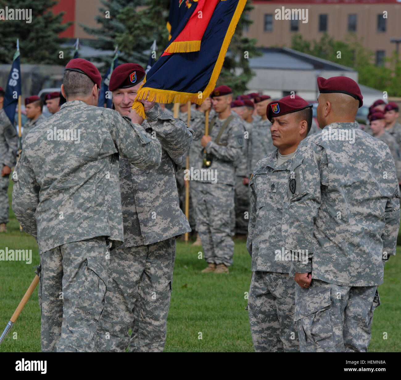 U.S. Army Command Sgt. Maj. Frank Hacker of Wilson, Kan., receives the ...