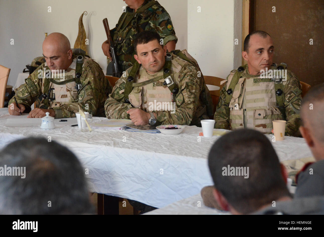 Georgian soldiers with the 31st Georgian Light Infantry Battalion meet ...