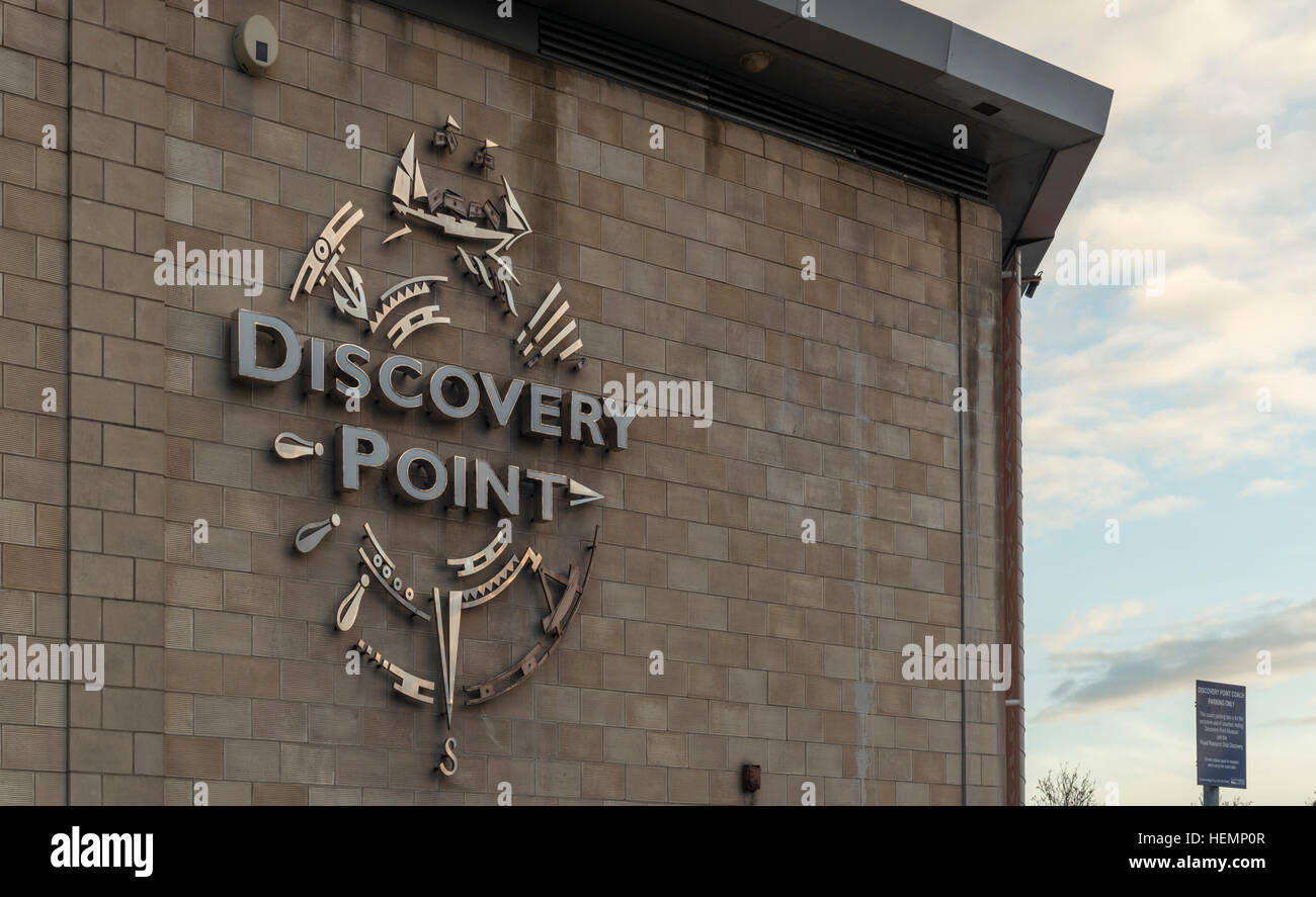 Signage detail of Discovery Point visitor attraction, Craig Pier,Dundee ...