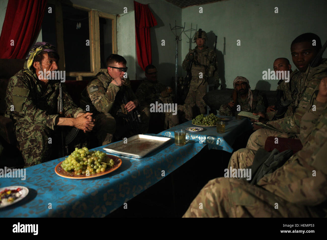 Soldiers with the Afghan National Army (ANA) conduct a senior leader ...
