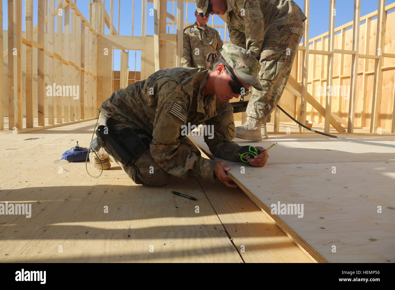 A U.S. Soldier with 149th Vertical Construction Company (VCC) pulls ...