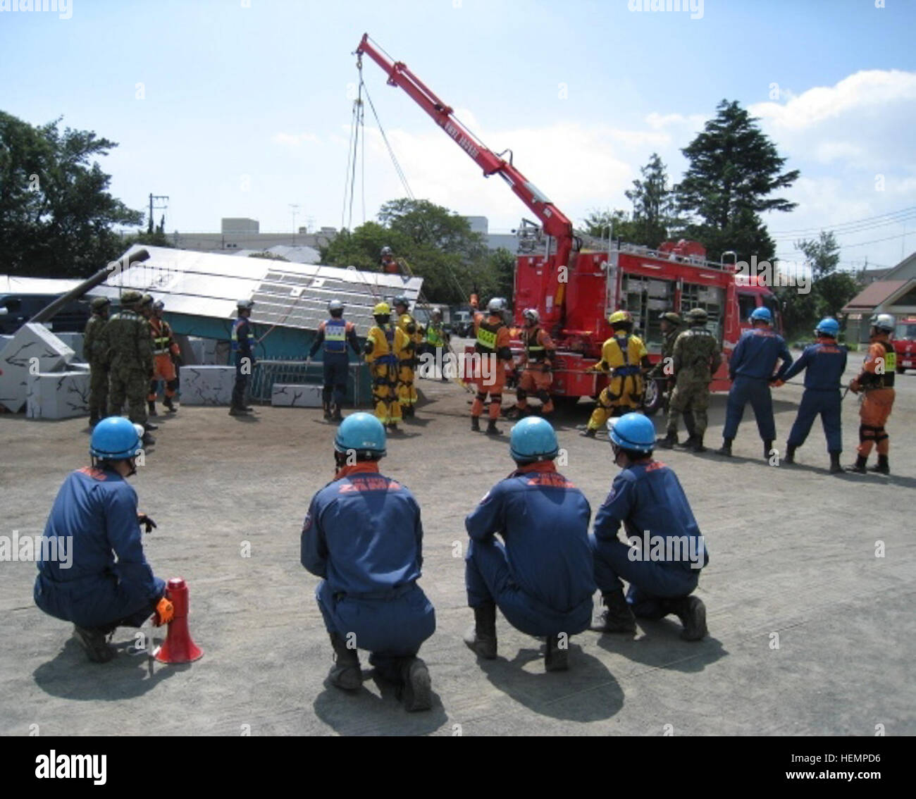 Camp Zama firefighters, Japan Ground Self Defense Force members, and ...